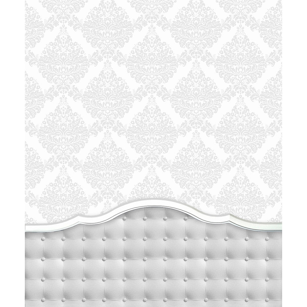 Damask White Tufted Headboard Printed Backdrop | Backdrop Express ...