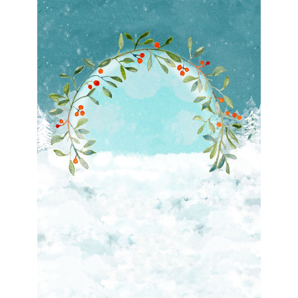 Mistletoe Wreath Watercolor Printed Backdrop | Backdrop Express ...