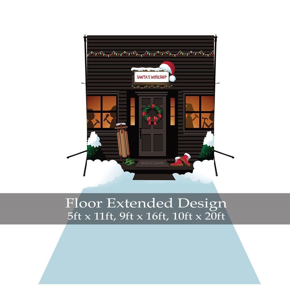 Elf Workshop Printed Backdrop | Backdrop Express Elf Workshop Printed ...